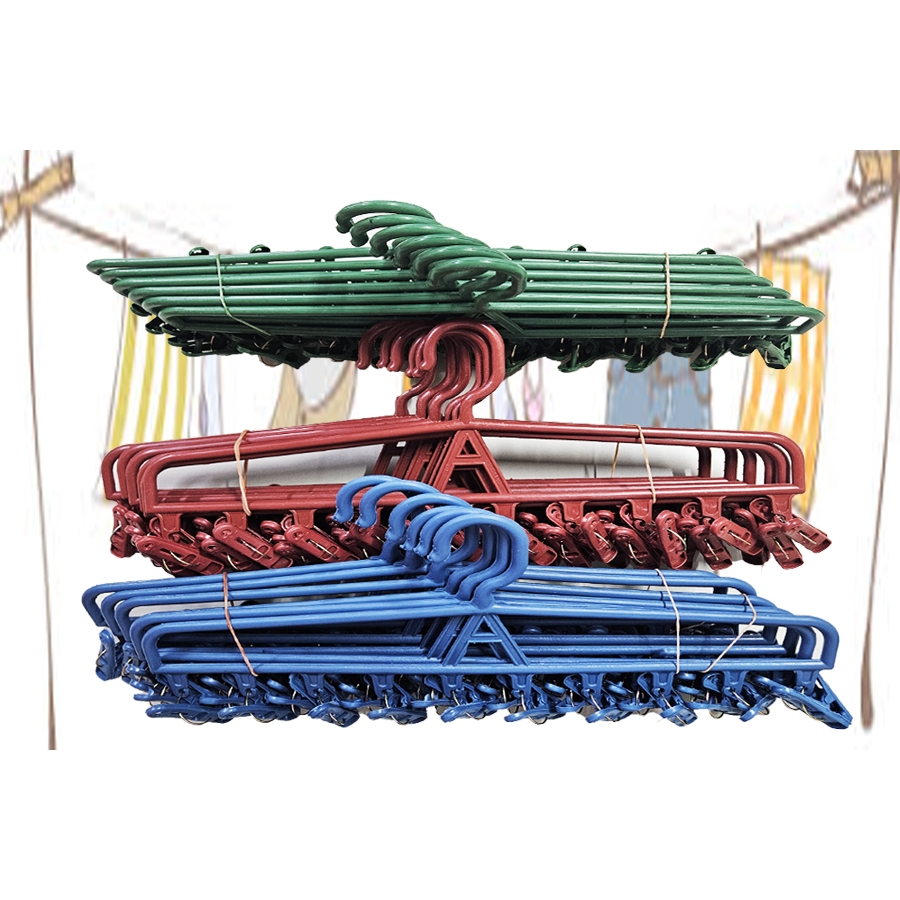 J&L [COD]6pcs/12pcs Quality Plastic Hanger with 10Clips/Sipit/Ipit ...