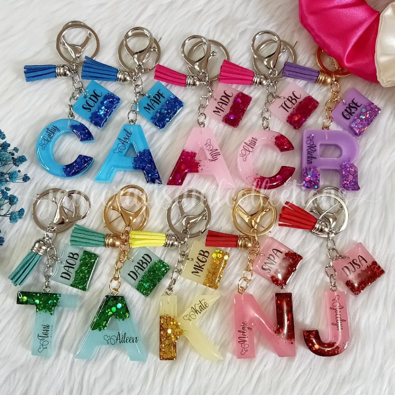 Initial Resin Keychain Letter Keychain for Wedding Baptism Christening ...