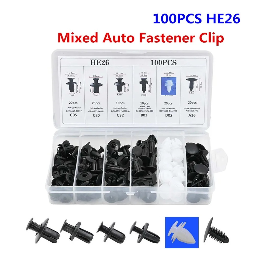 100PCS 6 Kinds Car Fastener Clip Universal Car Buckle Plastic Fixed ...