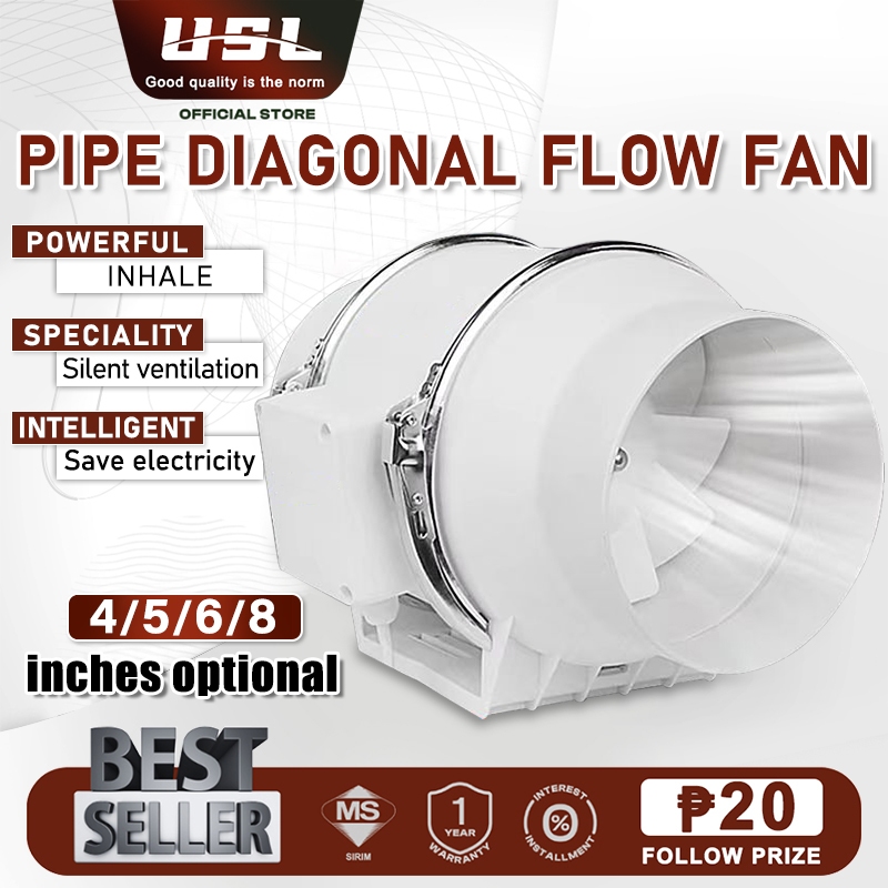 Pipe Diagonal Flow Fan 4/5/6/8 Inch Strong Ventilation Fan Kitchen ...