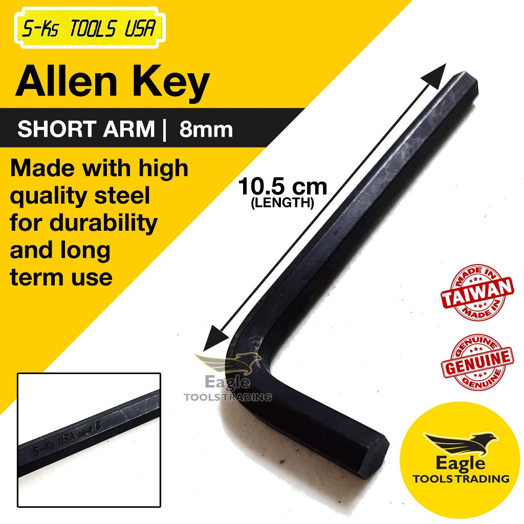 S-Ks Tools USA Allen Key Wrench 8mm 10.5cm length Short Arm Hex Key ...