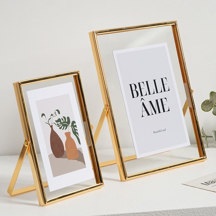Elegant Gold Metal Glass Photo Frame Desk Foldable Picture Frames with ...