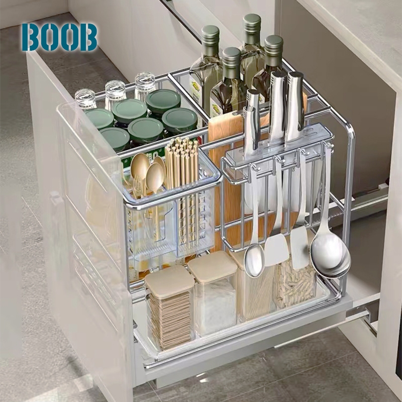 Pullout Basket Kitchen Stainless Condiments Dish Rack for Cabinet ...