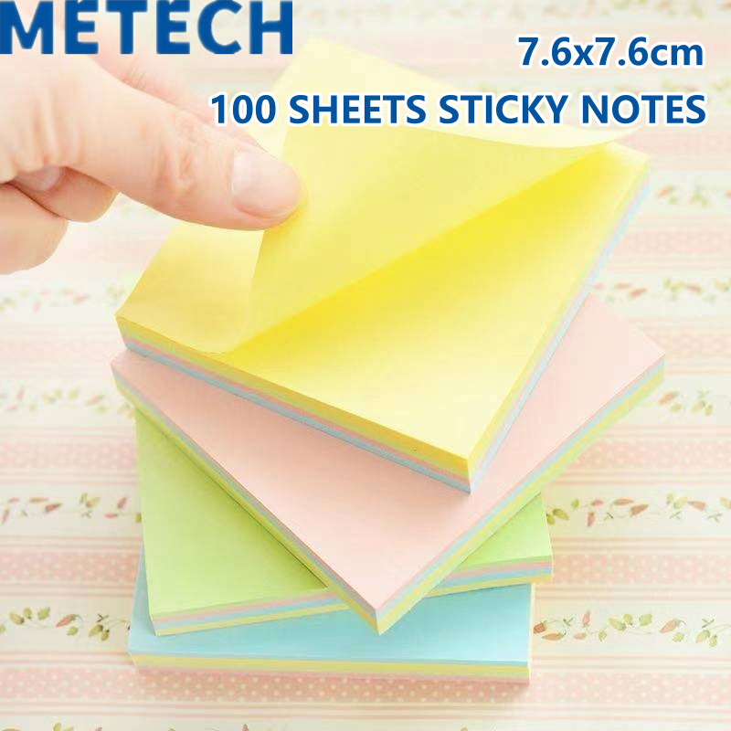 METECH 100 sheets Sticky Notes Memo Pad (7.6cm x 7.6cm)Easily to Stick ...