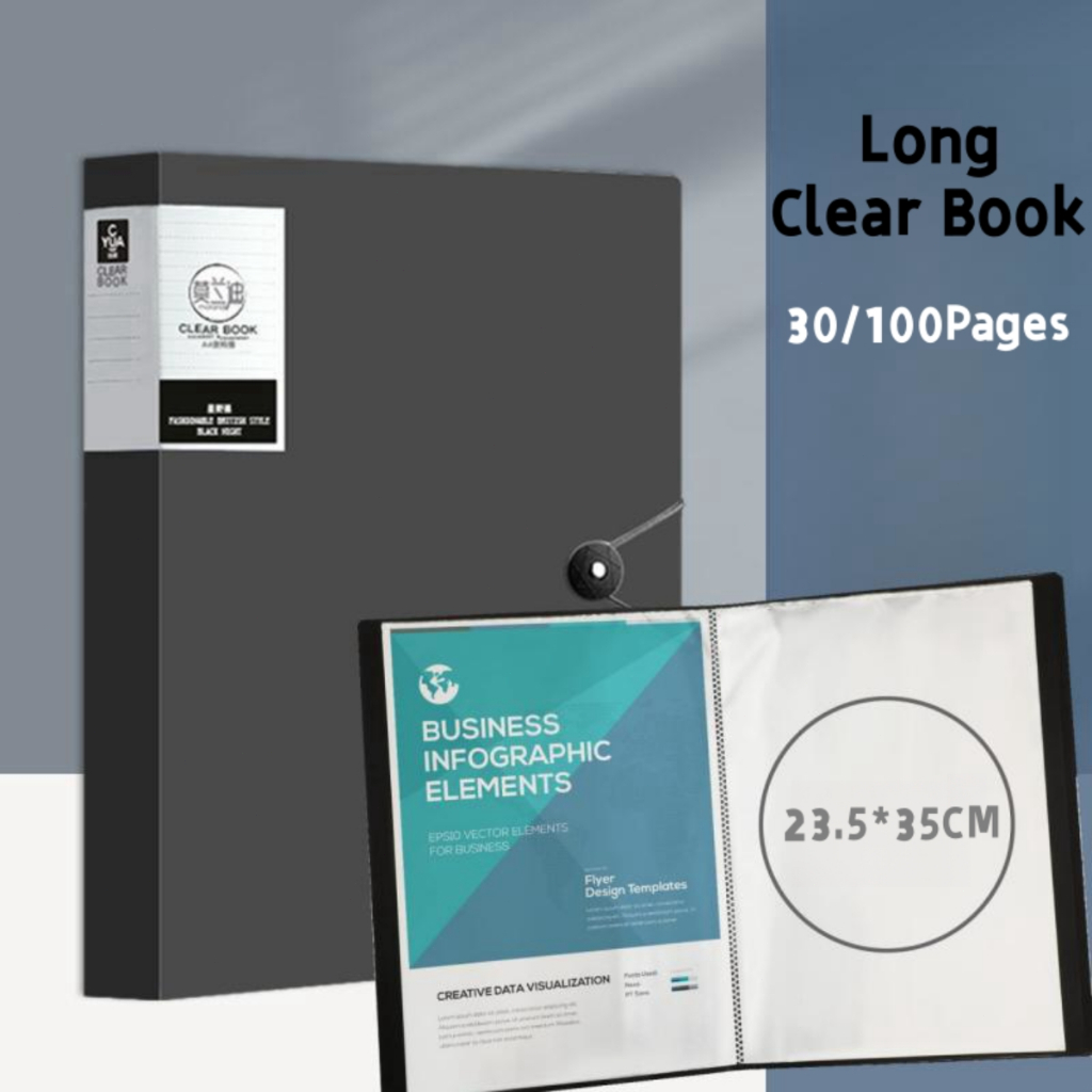Clear Folder Long Clear Book Long Size Display Book Black 30/60/80/100 ...