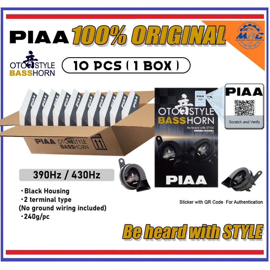 PIAA OTO STYLE BASS HORN 1 BOX 10PCS with QR CODE STICKER, LOUD HORN 390Hz/ 430Hz 2PCS 100% ...