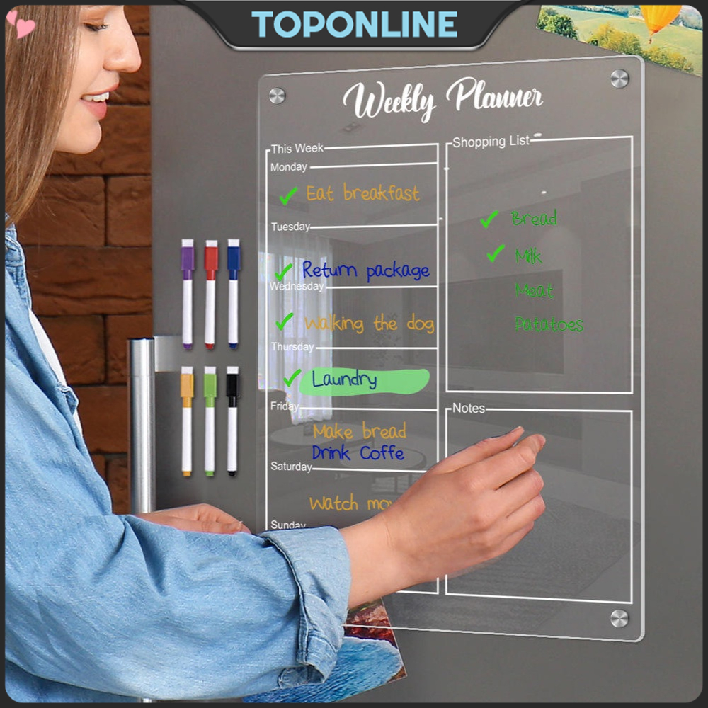 A4 Acrylic Magnetic Dry Erase Board Clear Fridge Board Blank Magnetic ...