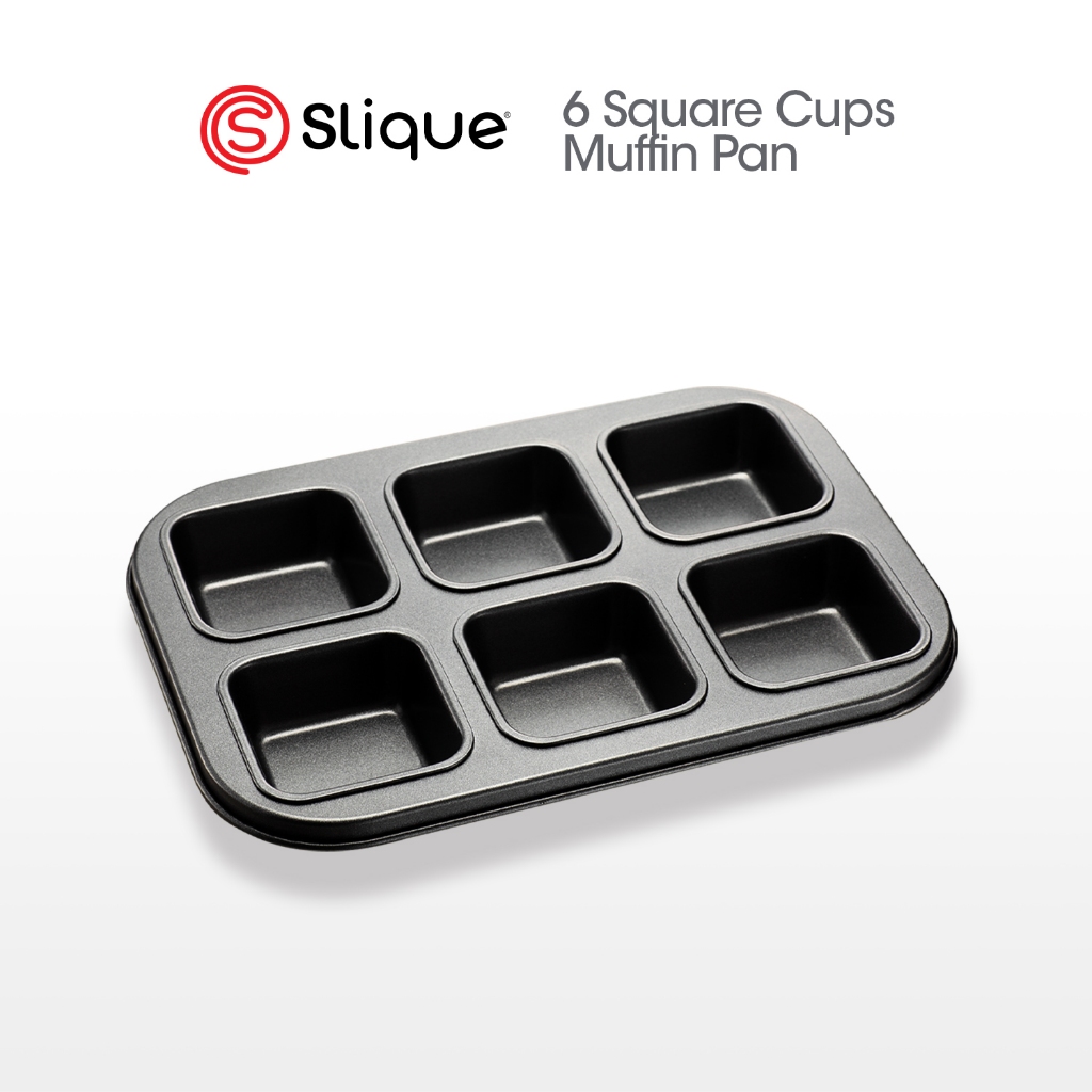 SLIQUE Square Muffin Pan 26.5x18.5x3cm [Set of 6] | Oven Safe | Non ...
