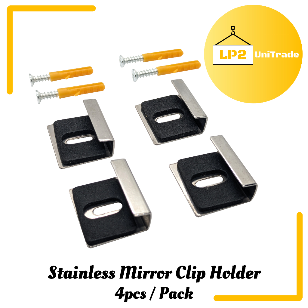 Stainless Mirror Clip Holder 4pcs | Heavy Duty Wall Mount Bracket ...