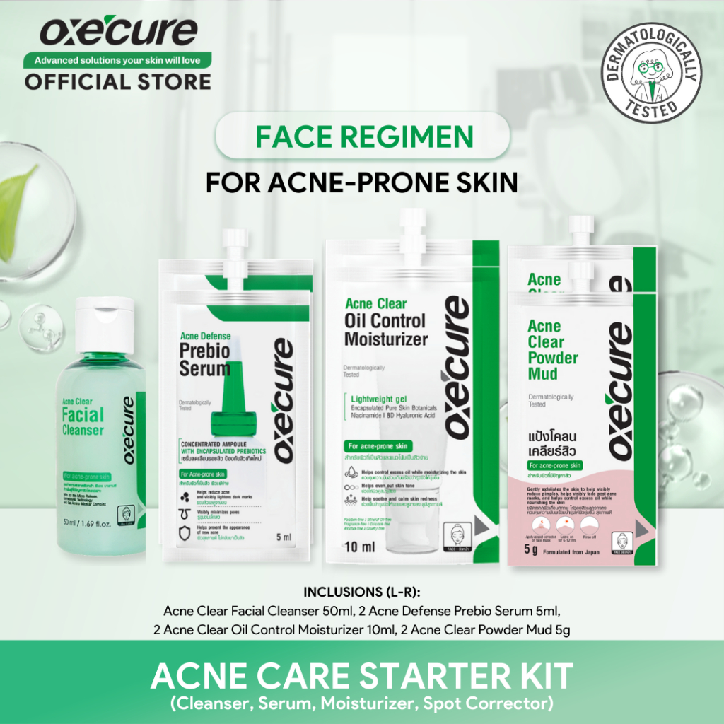 OXECURE Acne Care Starter Kit (Cleanser, Serum, Moisturizer, Powder Mud ...