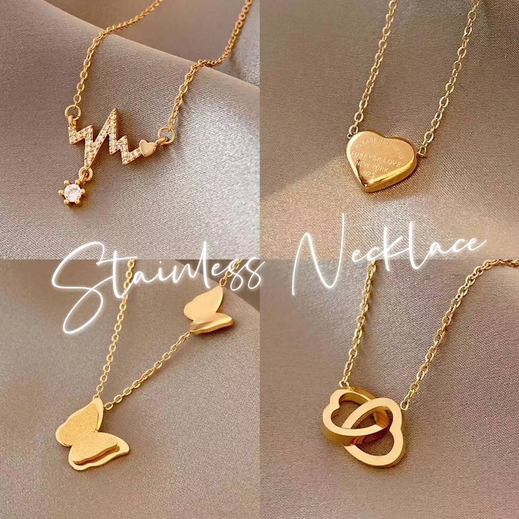 [Maii] Stainless Steel Gold Double Layer Butterfly Fashion Necklace ...