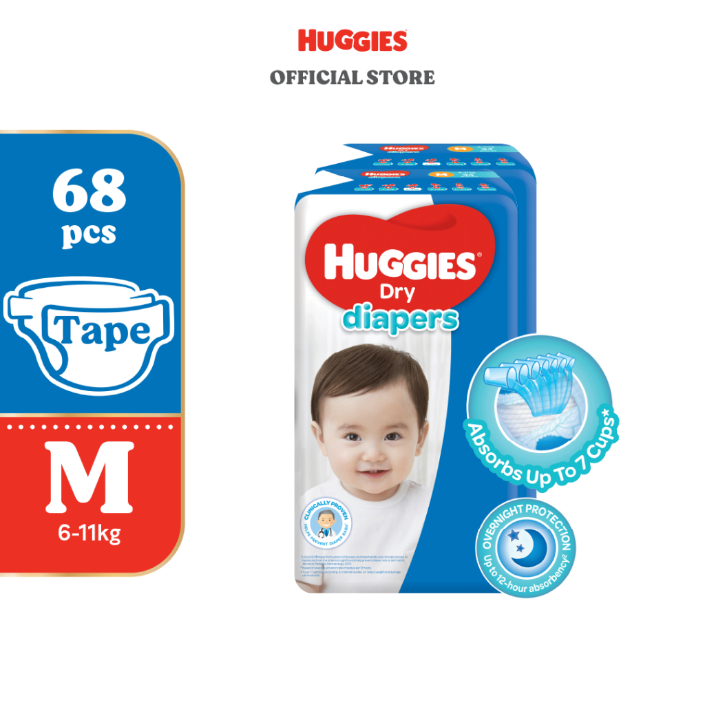 Huggies Dry Diapers Medium - 34 pcs x 2 Packs (68 pcs) | Shopee Philippines