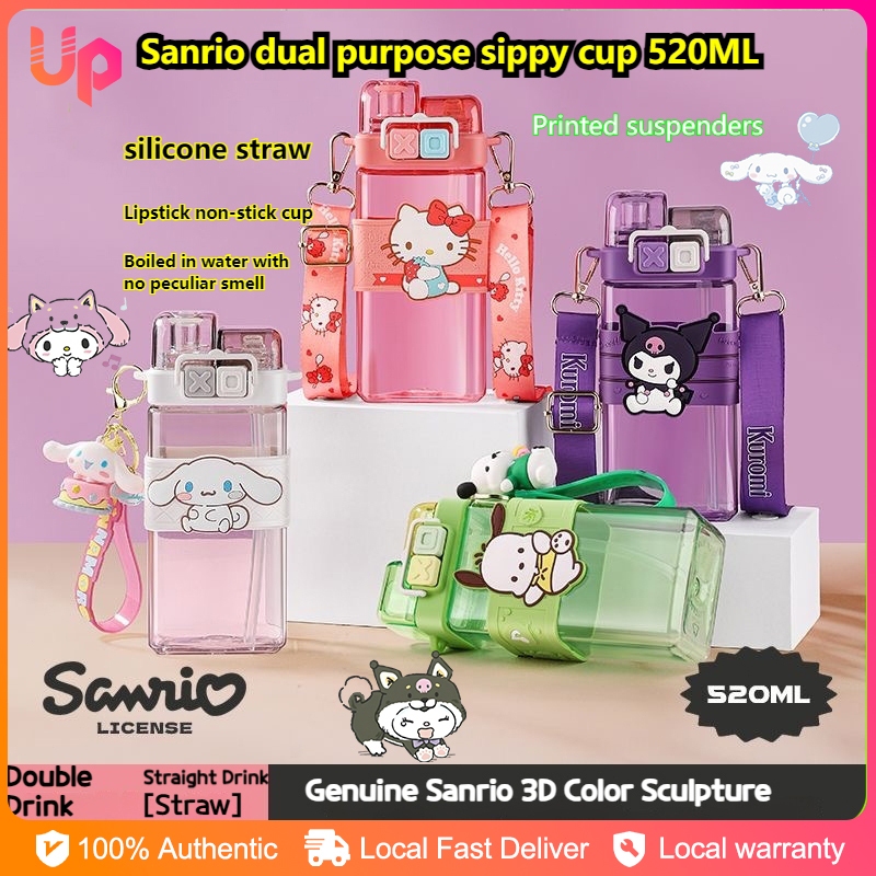 Double Straw Cup Sanrio Cup 520ml Children's Cute Water Bottle with Shoulder Strap Gift Kuromi ...
