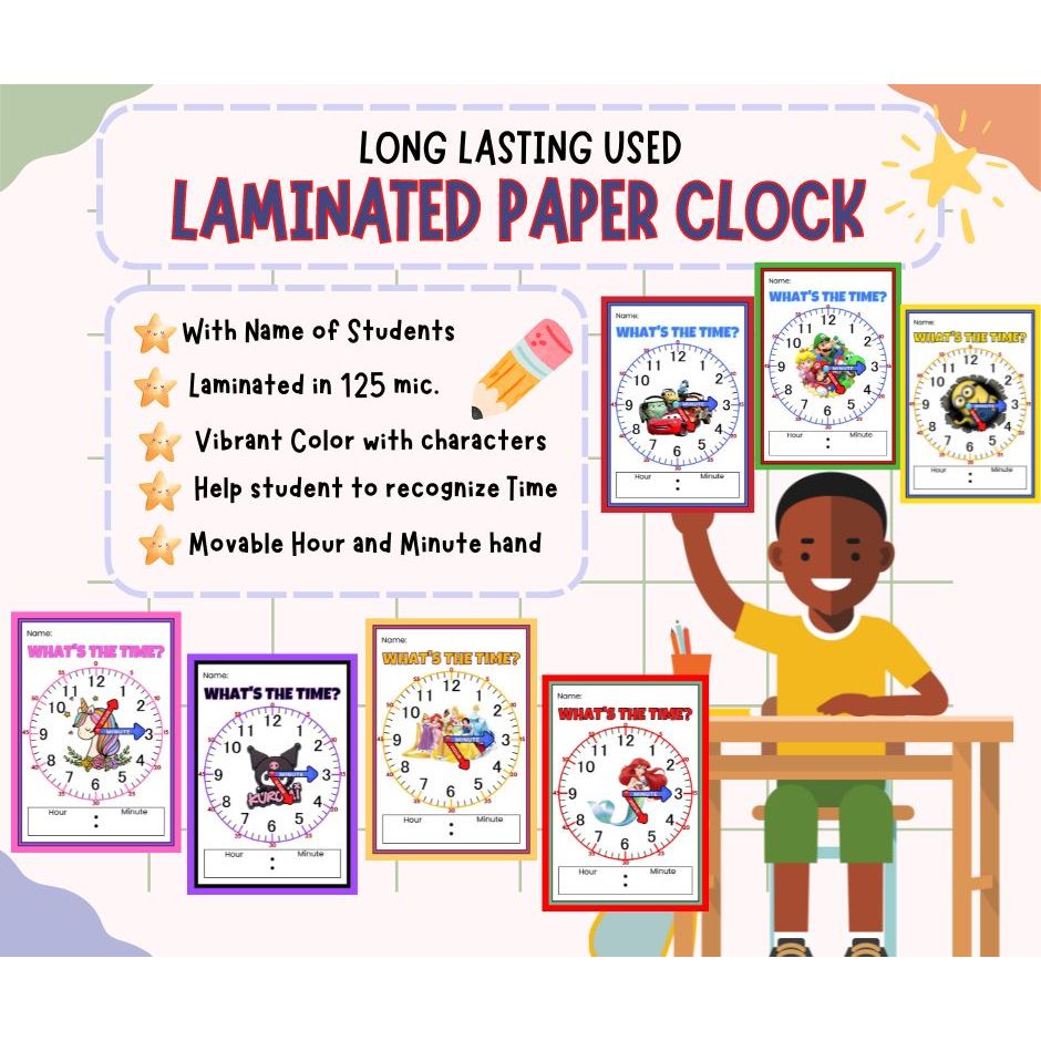 Educational Paper Clock Laminated for long lasting used with Name of ...