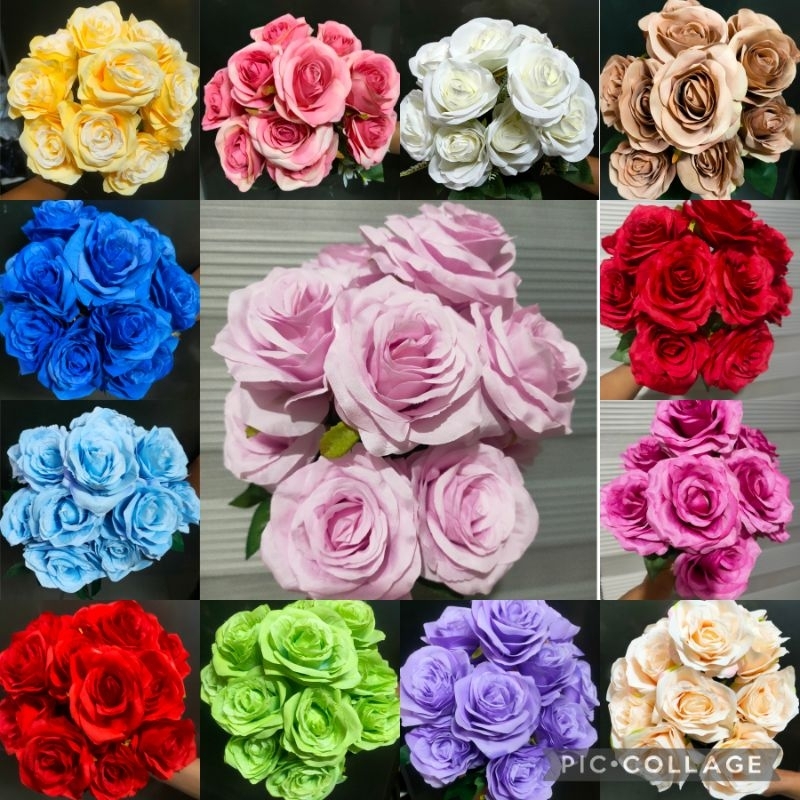 10 11 12 Heads Roses Artificial Red roses Royal Navy Blue roses white ...