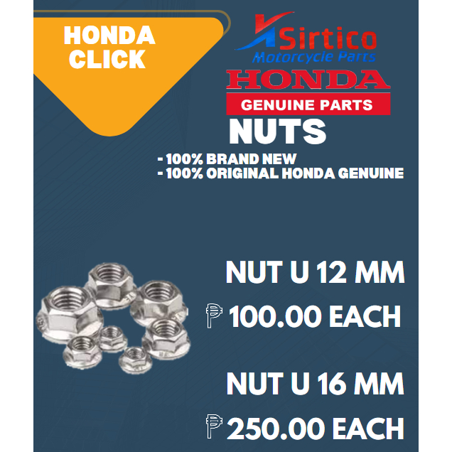 NUTS / TURNILYO / SIZE : 12MM & 16MM - HONDA CLICK V2 AND V3 - HONDA ...