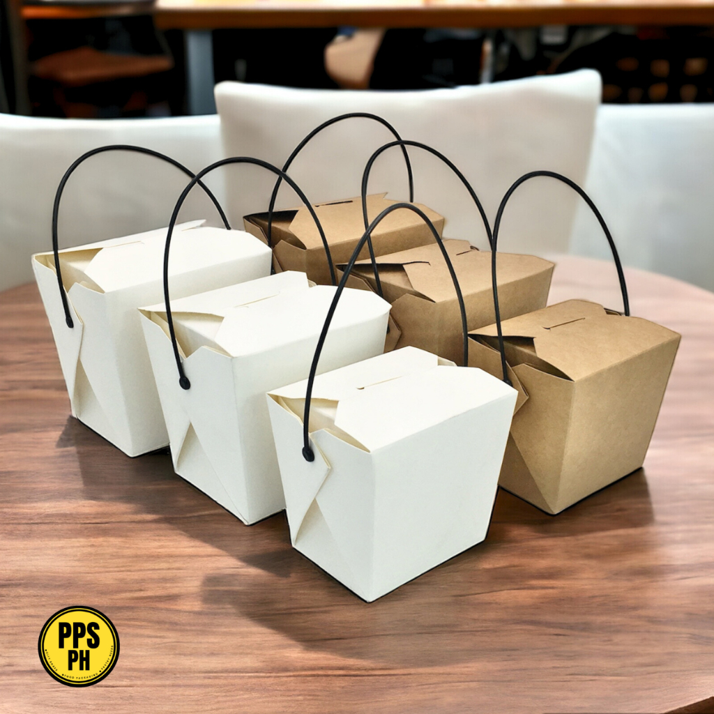 15pcs Kraft/White Rice in a Box with Handle Takeout Box Handle Noodles ...