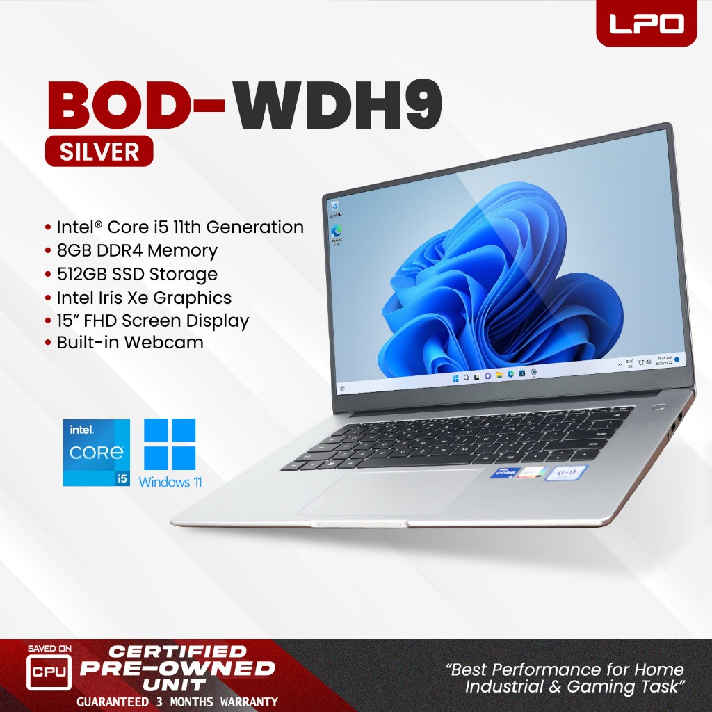 LPO Hua. wei Matebook BOD-WDH9 Intel core i5-11th Gen 8GB Ram 512G SSD ...