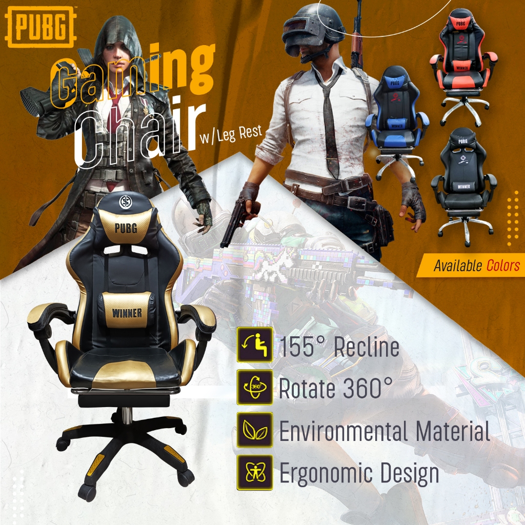 PUBG Gaming Chair with Neck pillow and Back Massage Cushion Black Color ...