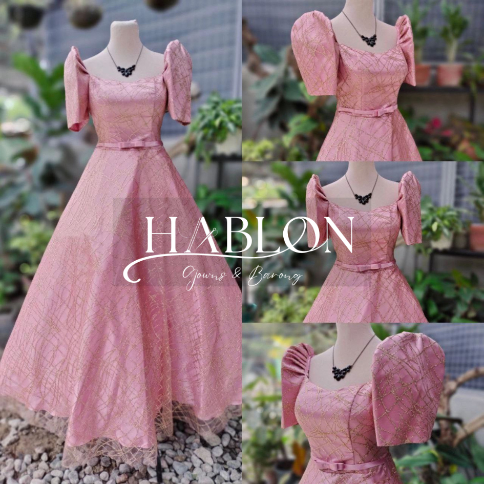 Elegant JS Prom Ball Gown Dress Studded Applique Lace A Line | Shopee ...