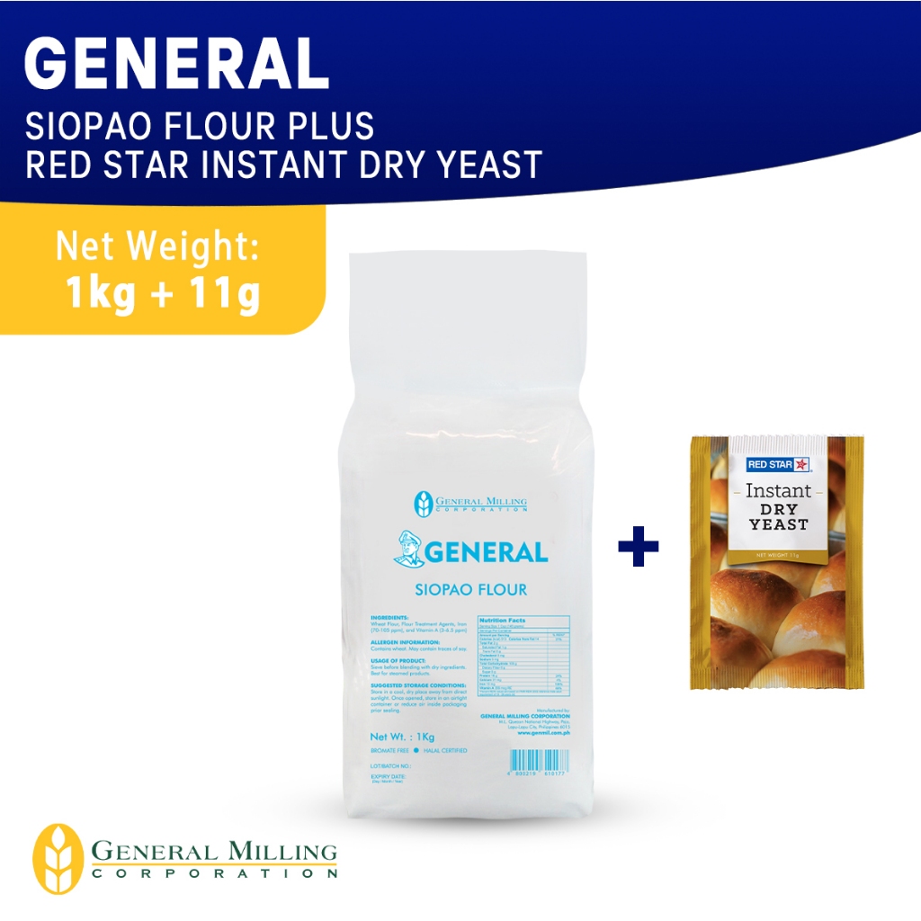 General Siopao Flour 1kg Plus Red Star Instant Dry Yeast 11g | Shopee ...