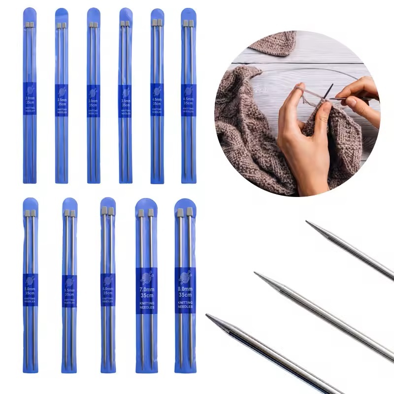 1 Pair Stainless Steel Single-Pointed Knitting Needles Beginners ...