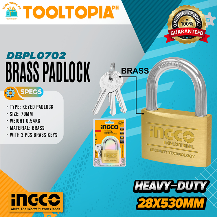 Ingco Heavy Duty Brass Padlock DBPL0702 HD & High Quality Tooltopia PH ...