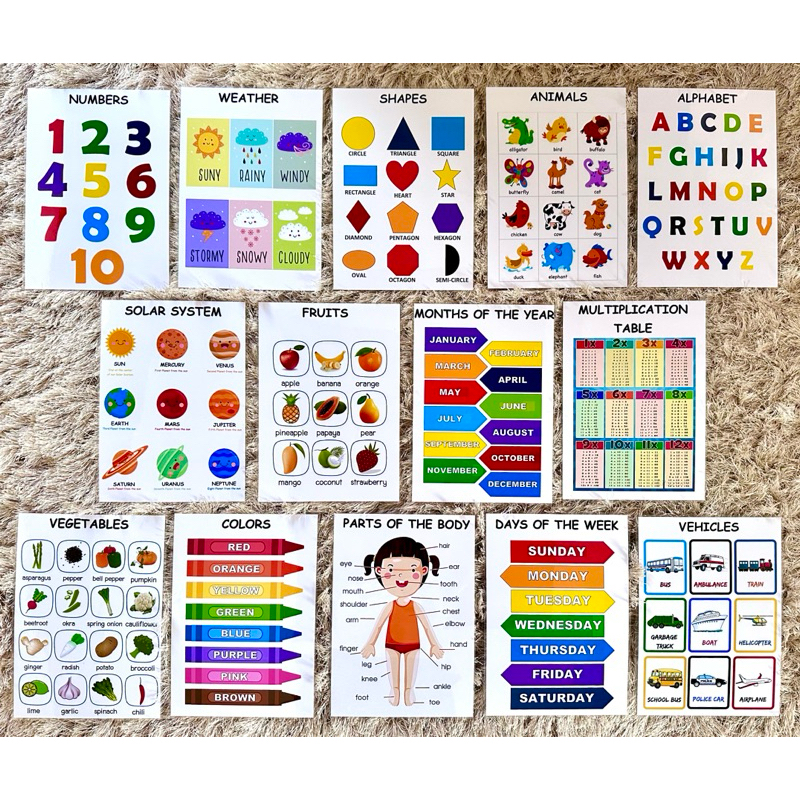 MINIMALIST YET EDUCATIONAL LAMINATED CHART FOR KIDS | Shopee Philippines