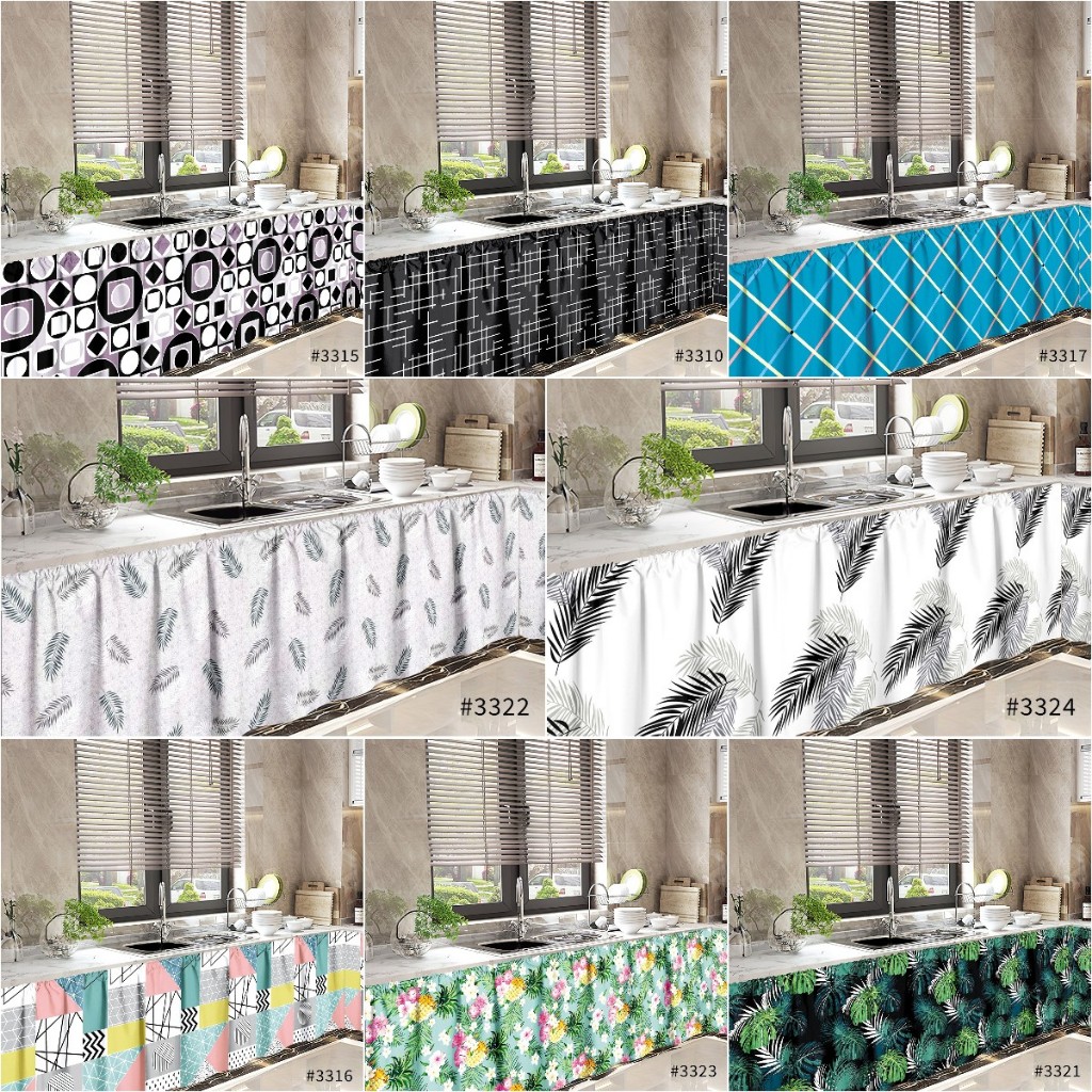 New Lababo Curtain for Kitchen Sink Cabinet Leaf Star Design Kurtina ...
