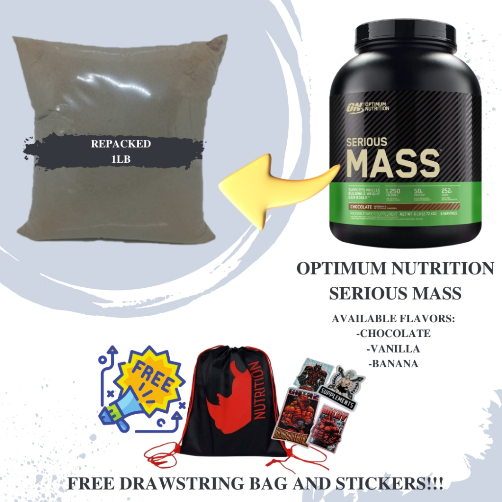 OPTIMUM NUTRITION SERIOUS MASS 1LB FREE SLING BAG AND STICKER | Shopee ...