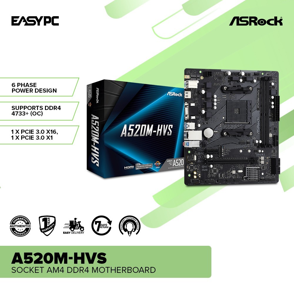 EasyPC| Asrock A520M-HDV/ A520M-HVS Am4 Motherboard Gaming| ddr4| Micro ATX| EasyFix Warranty ...