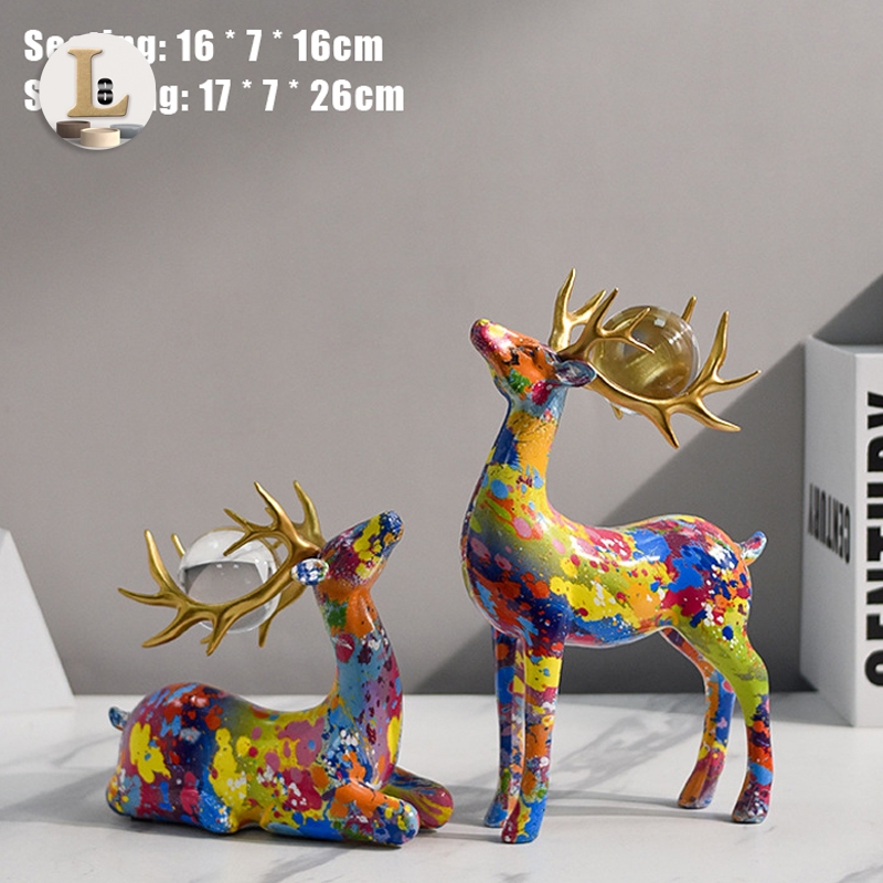 Creative 2 Colorful Deer Statues Minimalist Statue Living Room Modern ...