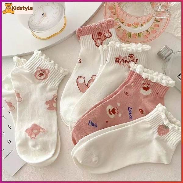 KidStyle 5pairs Cute Character Design Bear Ankle Student Socks 6-10yrs ...