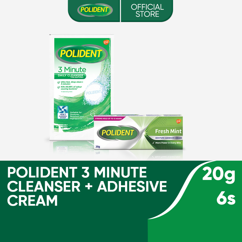 Polident Trial Kit 1: Original Cleanser 6s + Denture Adhesive Cream ...