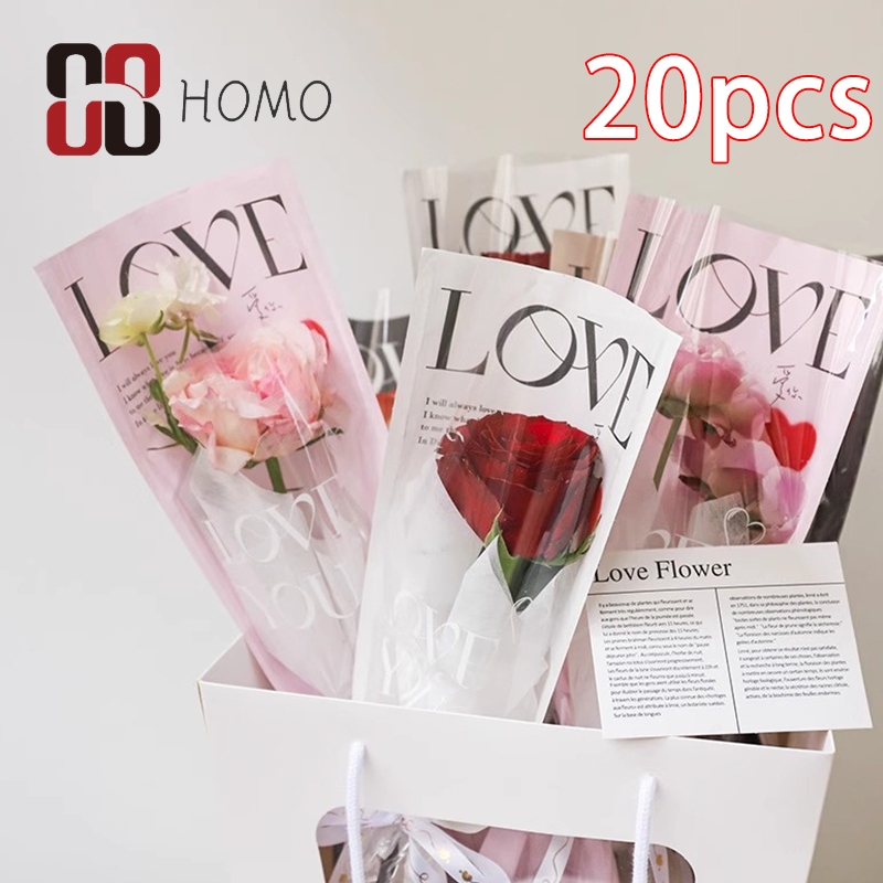 【20Pcs】 Single Bouquet Wrapper Packaging Rose Transparent Flower ...