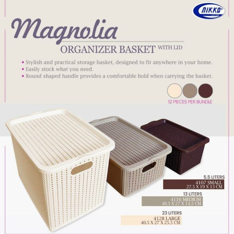 Nikko Magnolia ORGANIZER BASKET with Cover PLASTIC RATTAN SERIES 3size ...