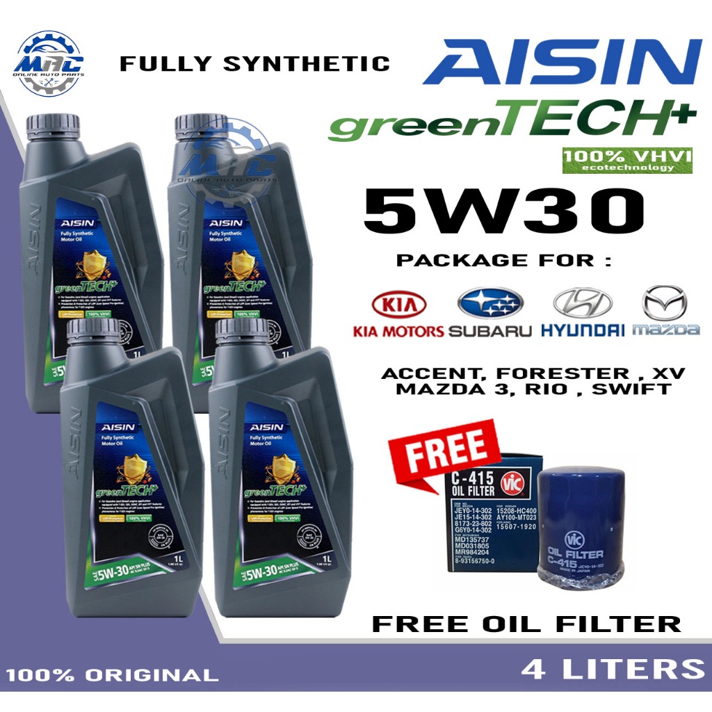 AISIN Fully Synthetic 5W-30 4 Liters PACKAGE FOR HYUNDAI ACCENT MAZDA 3 ...