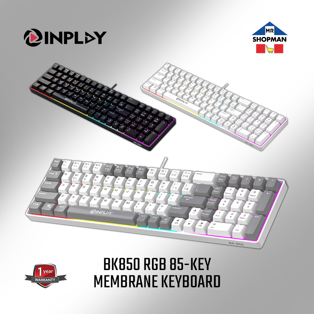 Inplay BK850 RGB Rainbow Light 85-Key Black White Membrane Gaming ...