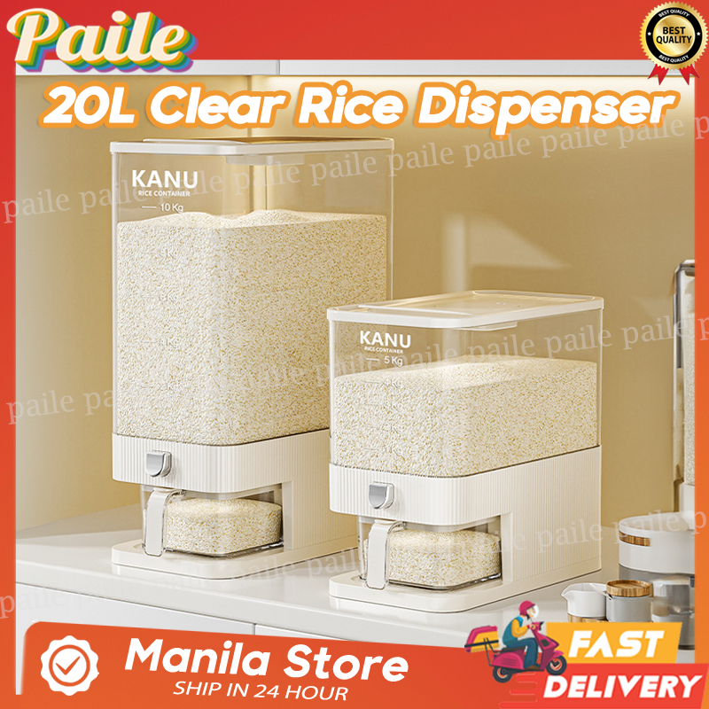 20L Rice Container Clear Rice Dispenser with Measuring Cup Grain ...