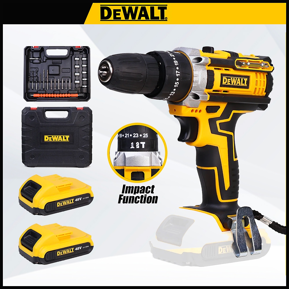 Dewalt 48V Cordless Drill 10mm Brush Cordless Driver With Two Batteries ...