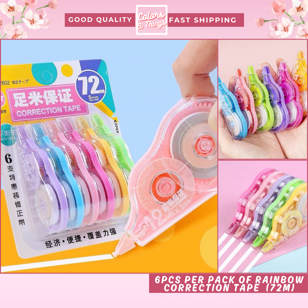 6pcs Rainbow Correction Tape Set (72m) Multi-Color Correction Rolls for ...