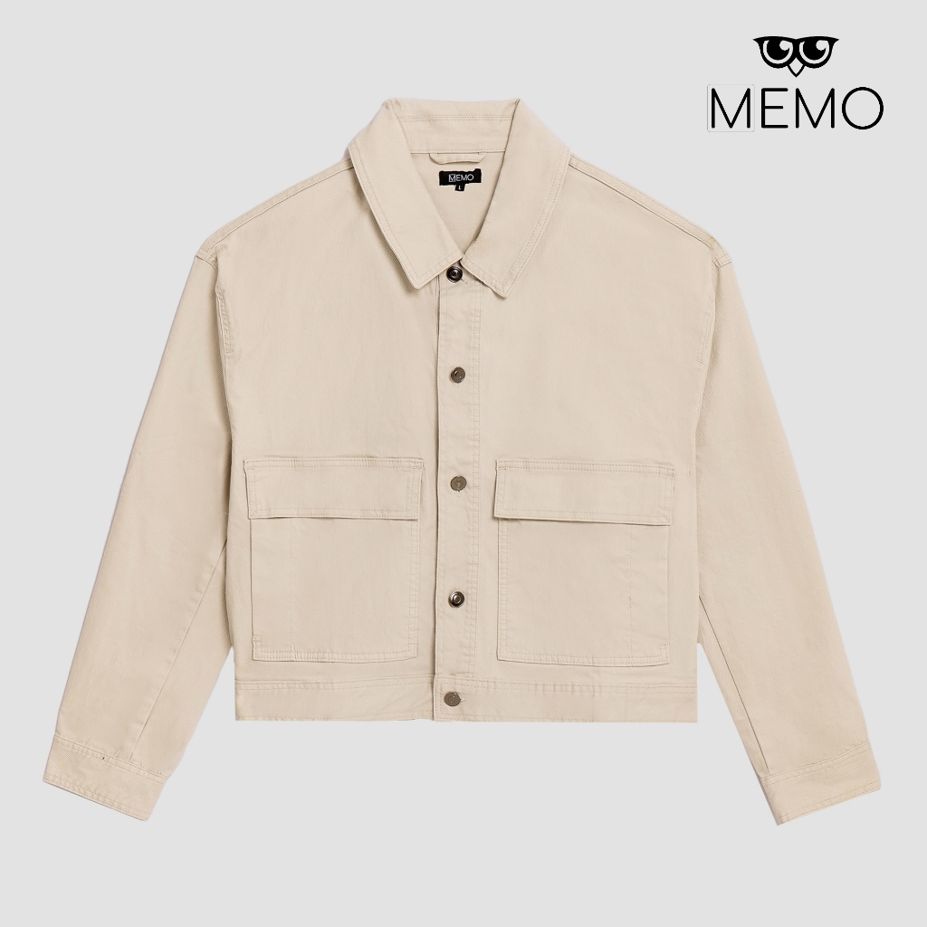 Memo Cropped Denim Jacket with Pockets For Men (Stone) | Shopee Philippines
