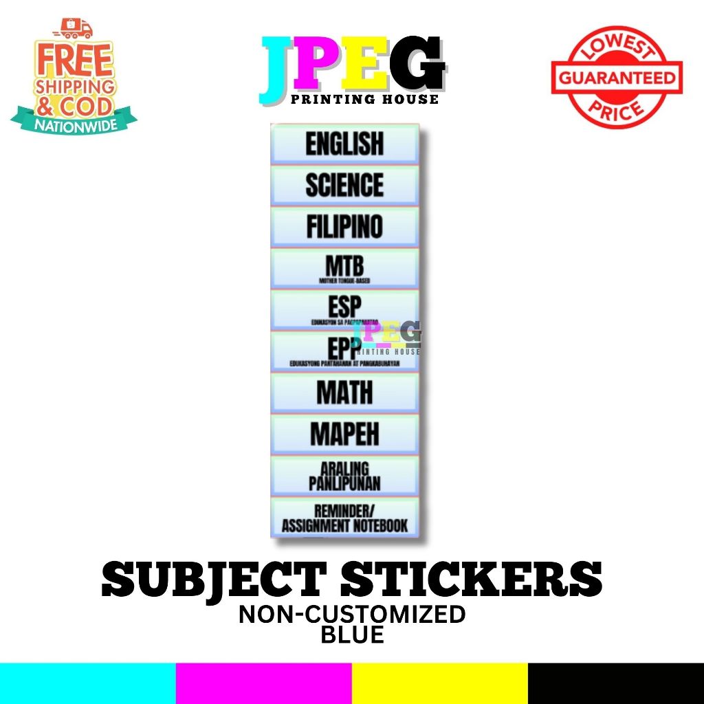 BINI Colorful Budget Friendly Subject Sticker for Books and Notebooks ...