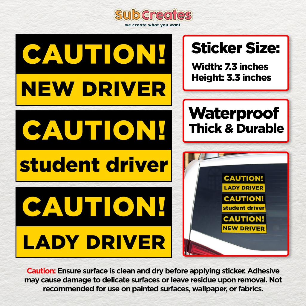 CAUTION New/Student/Lady Driver Waterproof Sticker Label for Cars ...