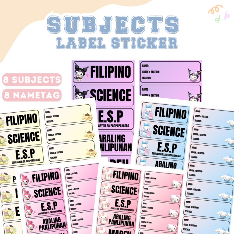 Subject Label Sticker with Notebook/book Label 8pcs | School Subject ...