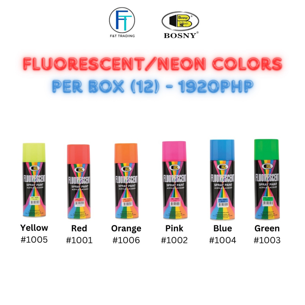 Bosny Fluorescent Spray Paint Fluorescent Colors - 400cc / 400ml Neon ...
