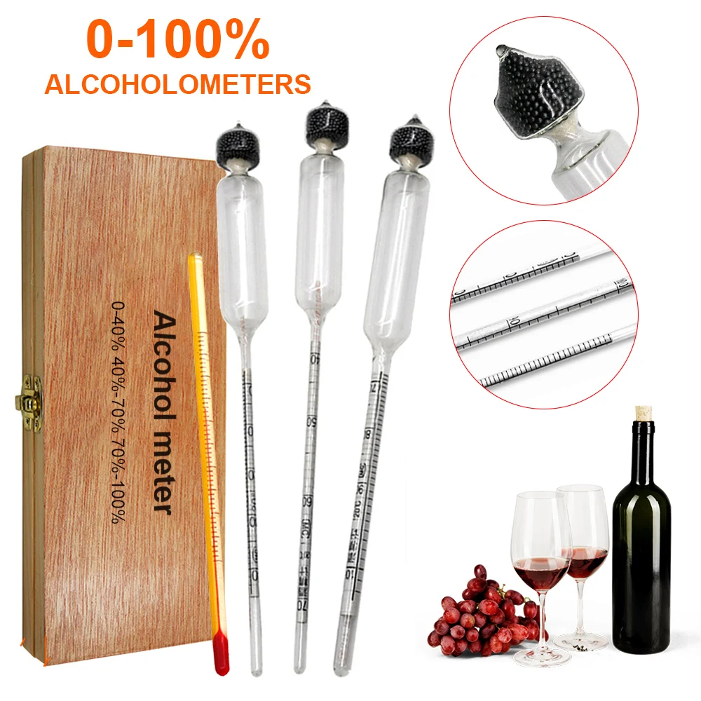 Hydrometer Alcoholmeter Tester Set 0-100 Alcohol Concentration Meter ...