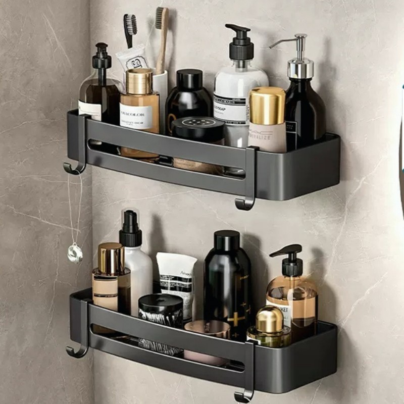 Black wall mounted Storage toiletries bathroom organizer Shower gel ...