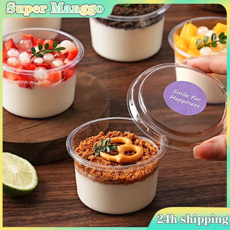 50Pcs Dessert Cup With Lid Transparent Plastic Cups For Dessert Ice ...