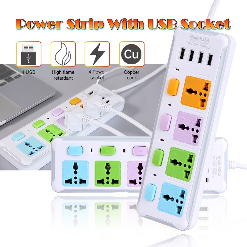 Thick Line Power Socket Extension Moveable Multi Function Socket With 4 Socketand4 Usb Charging